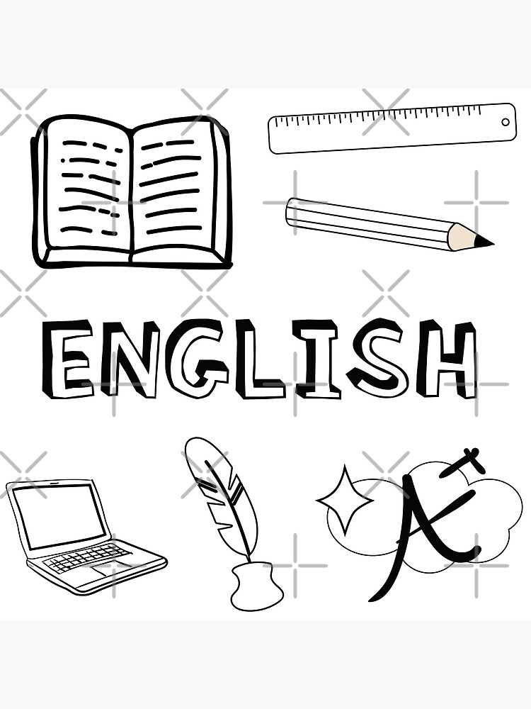 "White English School Subject Sticker Pack" Metal Print for Sale by The ...