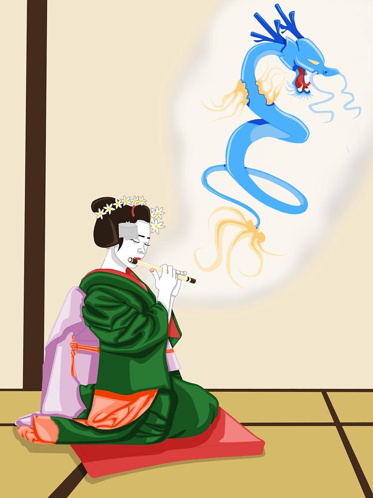 "Yukie Playing the Shinobue" Sticker by KHRArts | Redbubble