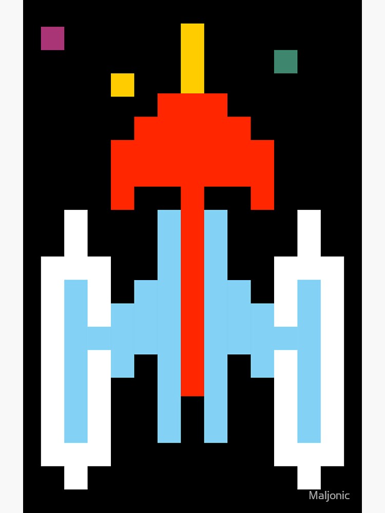 "Retro classic arcade video game spaceship" Sticker by Maljonic | Redbubble