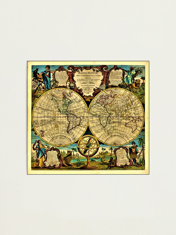 Lámina fotográfica «1811 Mappe-Monde Carte Universelle de la Terre Dresse Mapa del Viejo Mundo ...