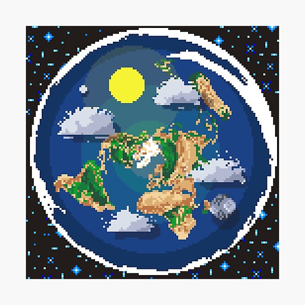 Lámina fotográfica «Mapa de la Tierra plana Pixel Art (fondo del ...