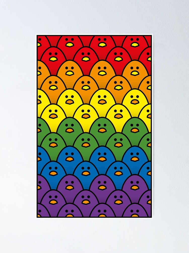 "Bold Rainbow Coloured Chicks in Horizontal Double Rows" Poster for ...