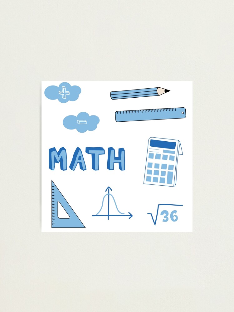 "Light Blue Math School Subject Sticker Pack" Photographic Print for ...