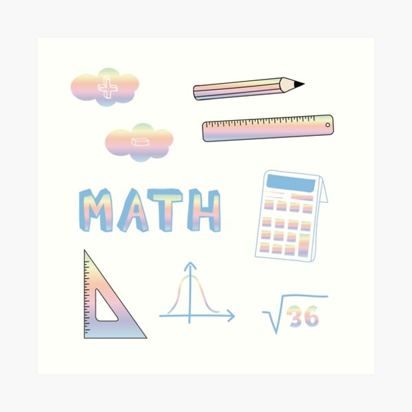 "Pastel Rainbow Math School Subject Sticker Pack" Art Print for Sale by ...