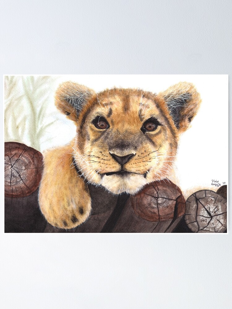"Cutest Playful Lion Cub " Poster by VioletConnieArt | Redbubble