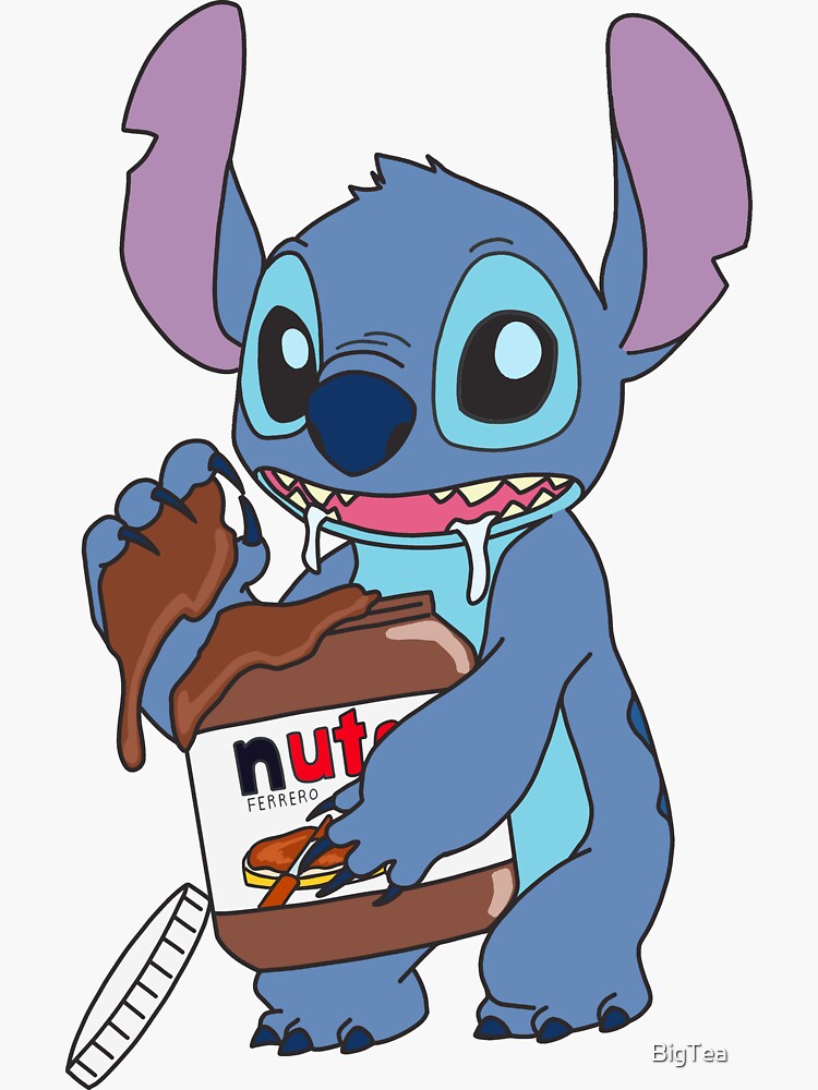 "Stitch discreetly eating nutella" Sticker by BigTea | Redbubble