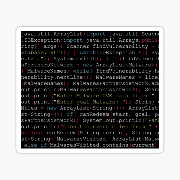 "Hacking Malware Source Code (Black background, aligned)" Sticker for ...