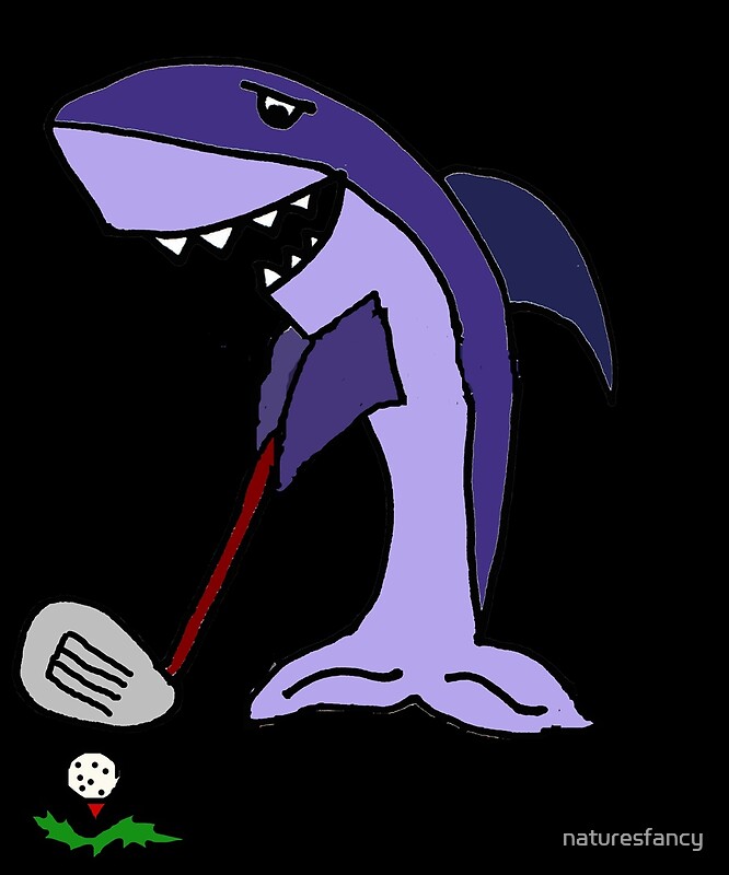 "Funny Shark Playing Golf Cartoon" by naturesfancy | Redbubble