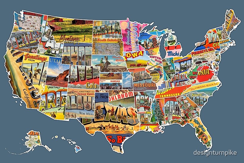 "Postcards Of The United States Vintage Usa All 50 States Map Choose ...