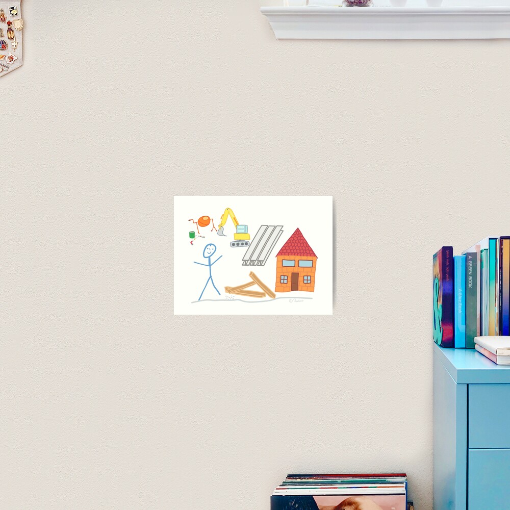 "construction worker stickman occupation handicraft wood job" Art Print ...