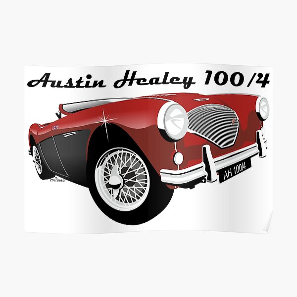 "Austin Healey 100/4 red / black" Poster for Sale by car2oonz | Redbubble