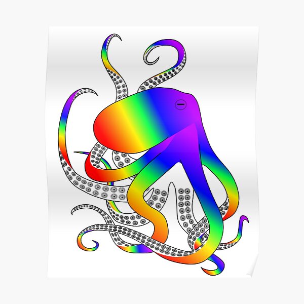 "Rainbow Octopus, hand drawn illustration" Poster for Sale by ...