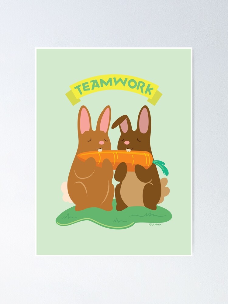 "Bunny Rabbits Eating a Carrot with Teamwork" Poster for Sale by ...