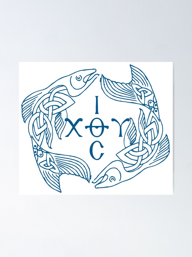 "Blue Ichthys - Ιχθυς - Jesus Christus, Sohn Gottes, Retter" Poster von ...