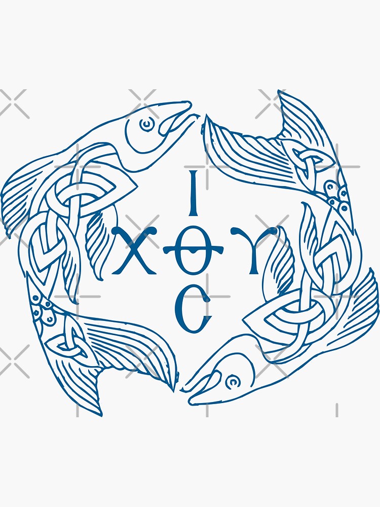 "Blue Ichthys - Ιχθυς - Jesus Christ Son of God Saviour" Sticker for ...