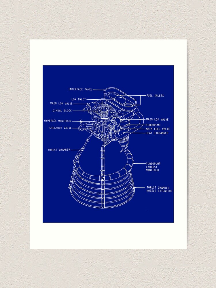 "F-1 Rocket Motor Saturn V Schematic Blueprint" Art Print for Sale by ...