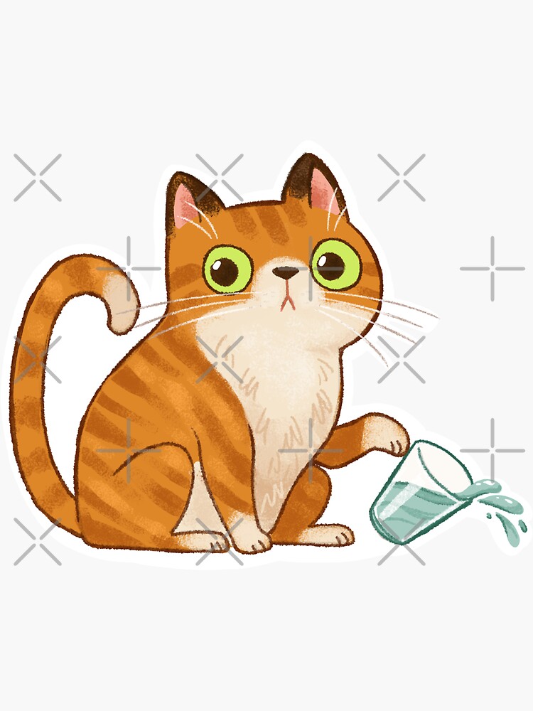 "Cat tipping glass " Sticker for Sale by michelledraws | Redbubble