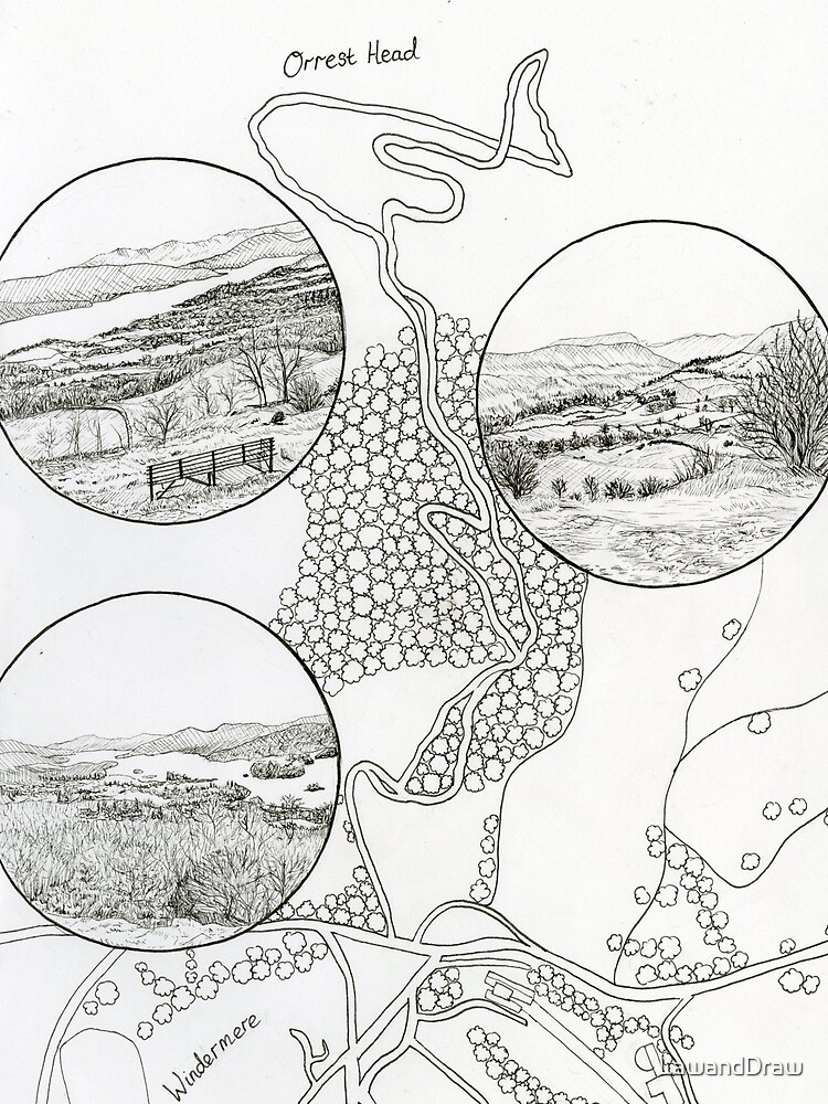 "Map of the trek up to Orrest Head " T-shirt for Sale by LawandDraw ...