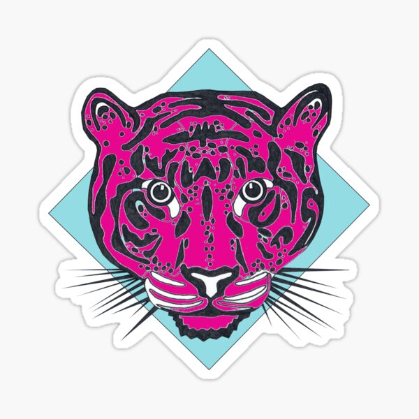 "Pink Wild Cat" Sticker by Surrealist1 | Redbubble