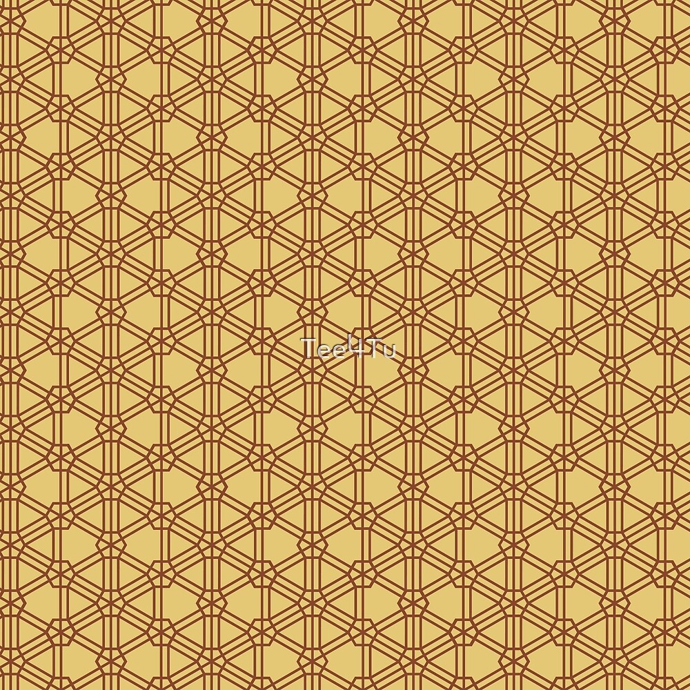 "Interlocking hex shapes in brown against gold bkg" by Tee4Tu | Redbubble
