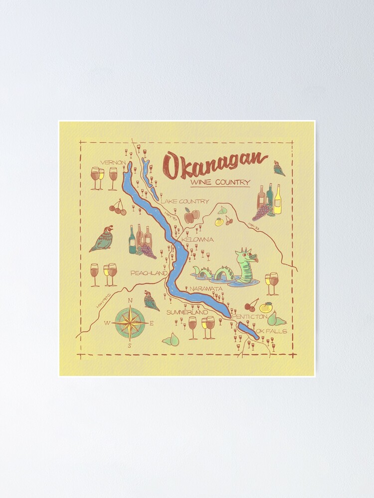 "Okanagan map" Poster for Sale by Marciastacy | Redbubble
