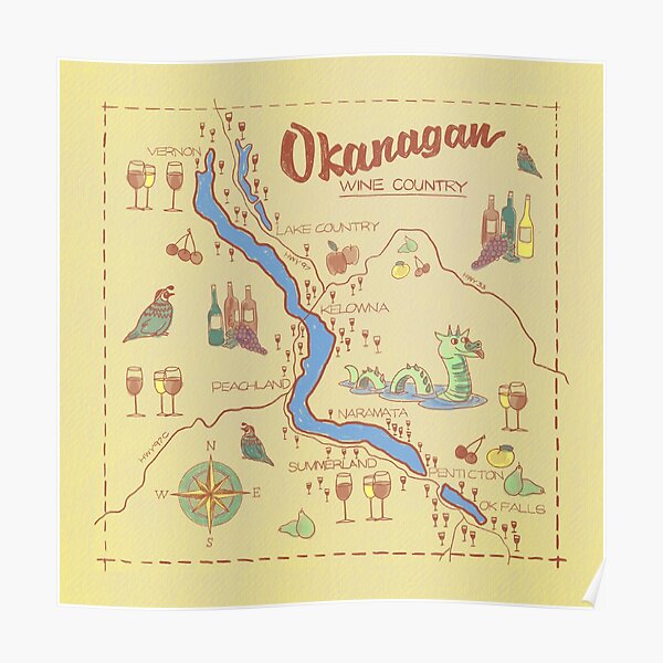"Okanagan map" Poster for Sale by Marciastacy | Redbubble