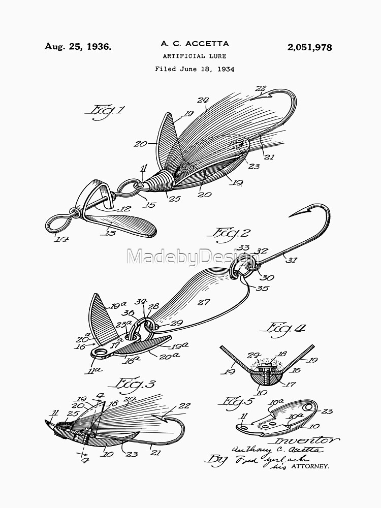 "US Patent Prints - 1936 Fishing Lure Blueprint" Essential T-Shirt for ...