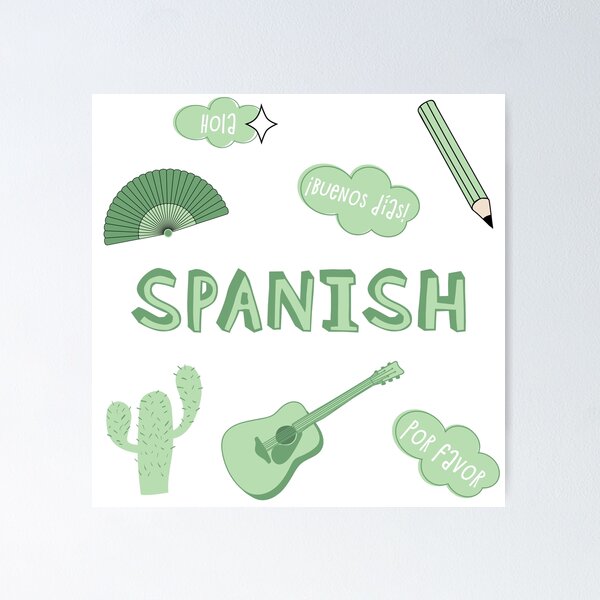 "Light Green Spanish Language School Subject Sticker Pack" Poster for ...