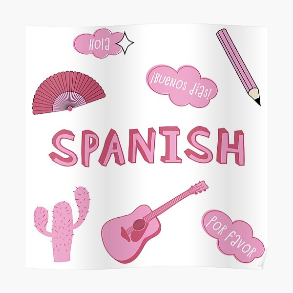 "Pink Spanish Language School Subject Sticker Pack" Poster by The-Goods ...