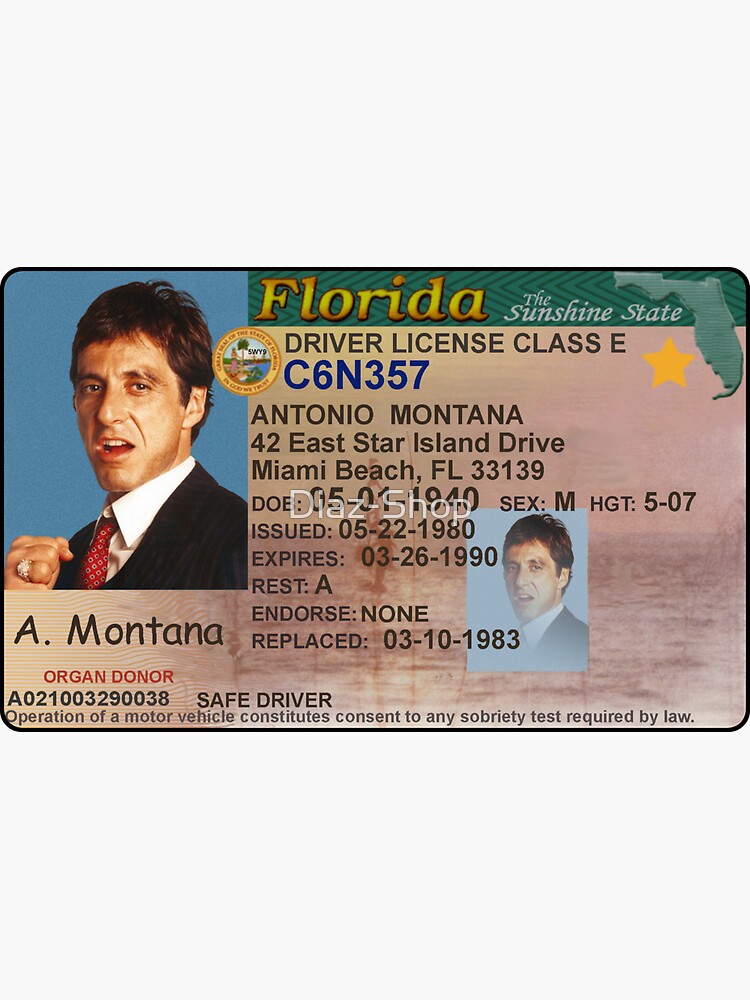 Driver License Tony Montana Scarface Sticker For Sale By Diaz Shop driver-license-tony-montana-scarface-sticker-for-sale-by-diaz-shop