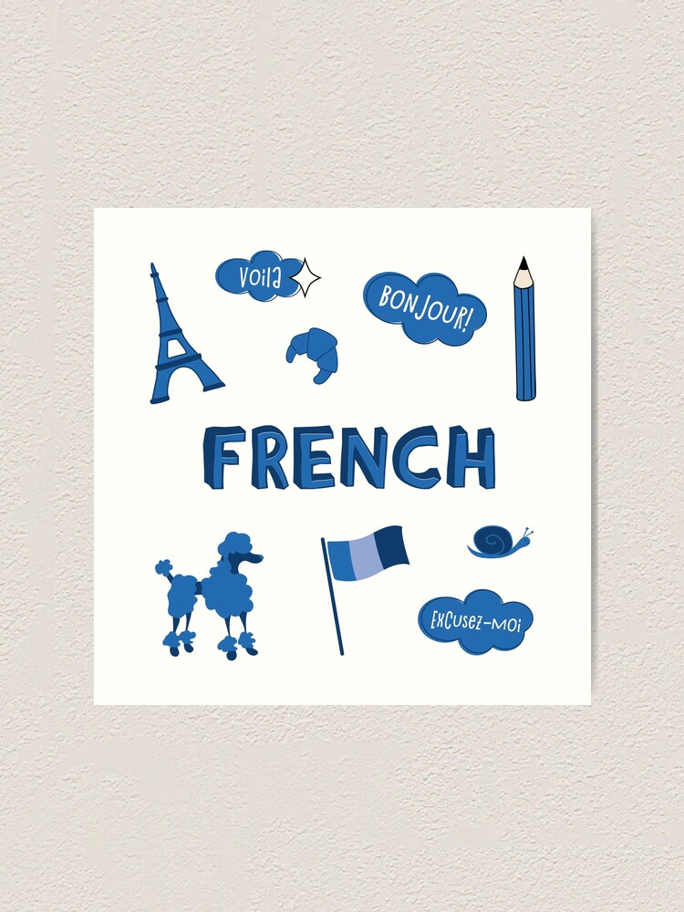 "Blue French Language School Subject Sticker Pack" Art Print for Sale ...