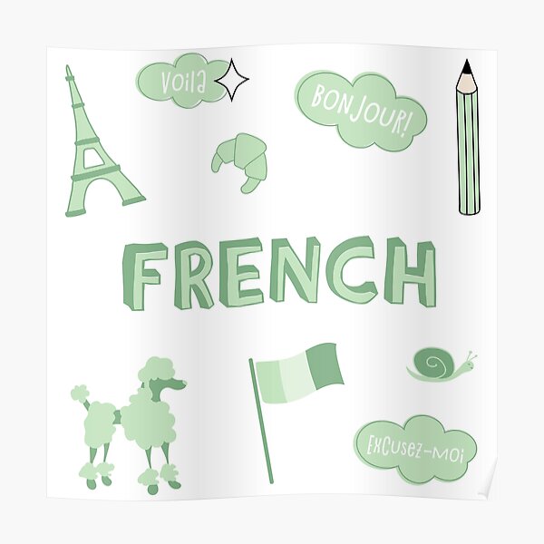 "Light Green French Language School Subject Sticker Pack" Poster for ...