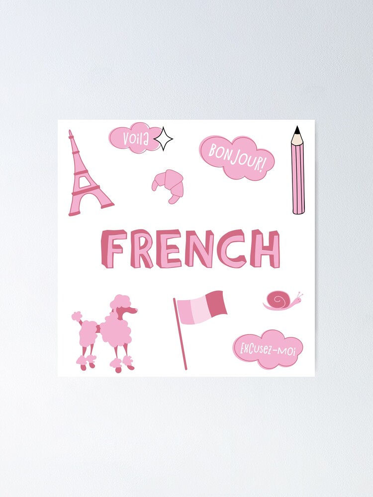 "Pink French Language School Subject Sticker Pack" Poster for Sale by ...
