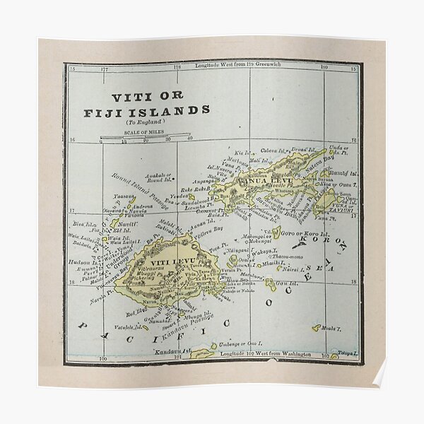 "Vintage Fiji Islands Map (1901)" Poster by BravuraMedia | Redbubble