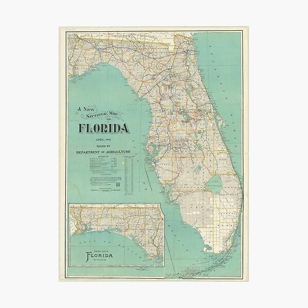 "Vintage Florida Map (1916)" Photographic Print by BravuraMedia | Redbubble