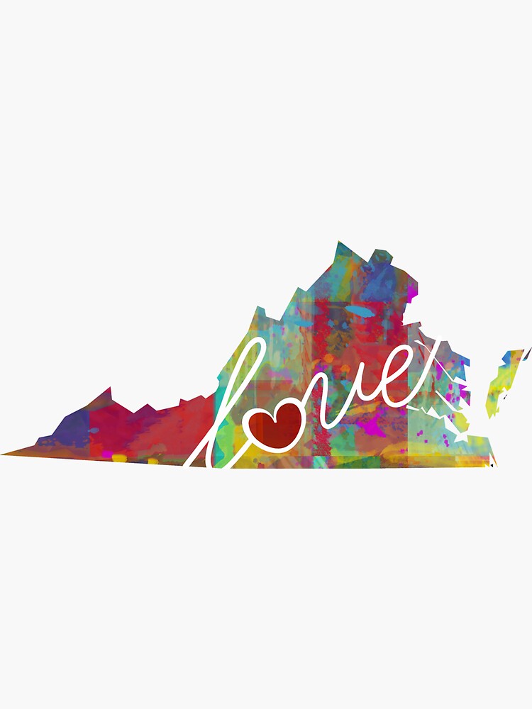 "Virginia (VA) Love - A Colorful Watercolor State Map Silhouette ...