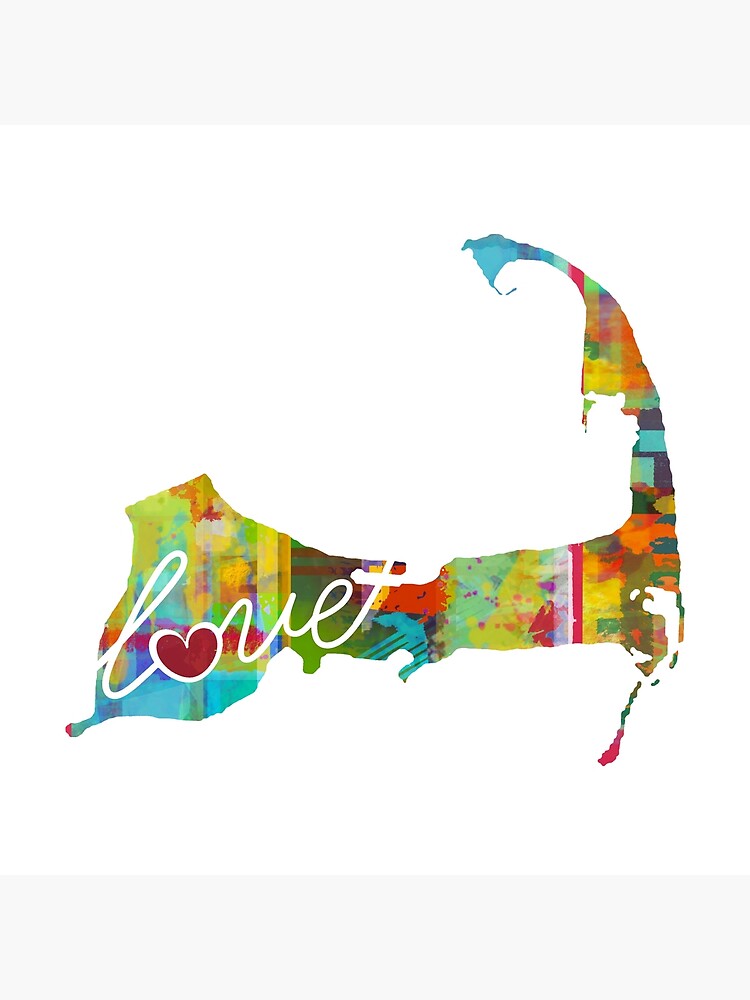"Cape Cod, MA Love - A Colorful Watercolor State Map Silhouette" Poster ...