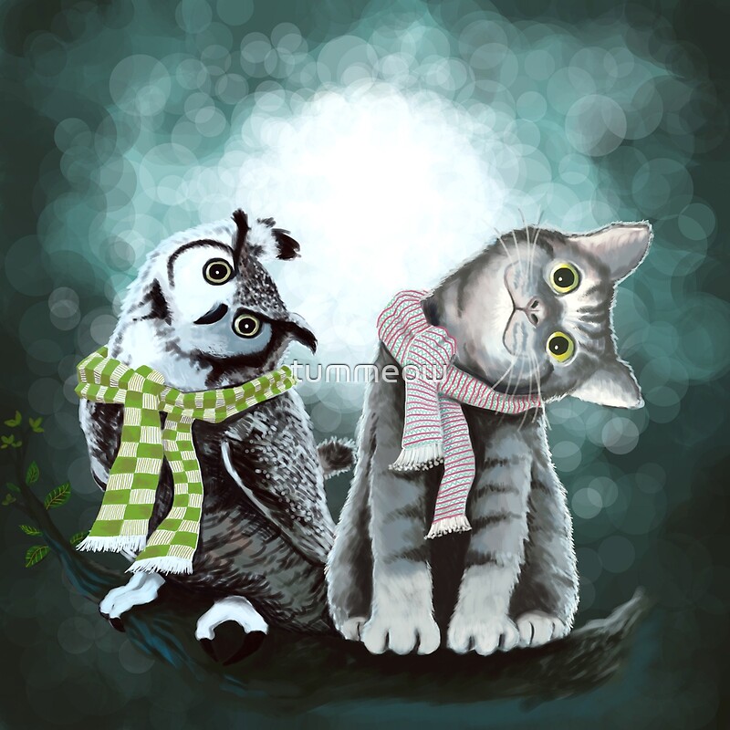 "Cat and Owl" by tummeow | Redbubble