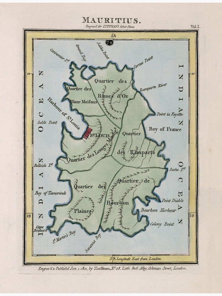"Vintage Mauritius Map (1801)" Sticker for Sale by BravuraMedia | Redbubble