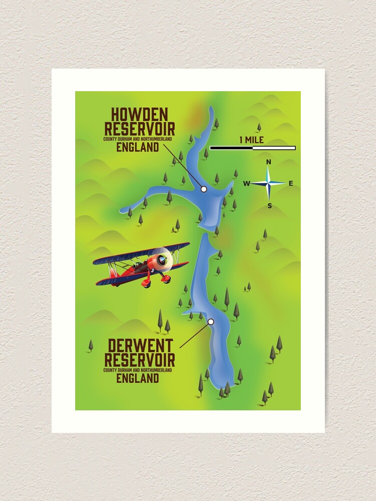 "Derwent & Howden Reservoir Travel map" Art Print by vectorwebstore ...