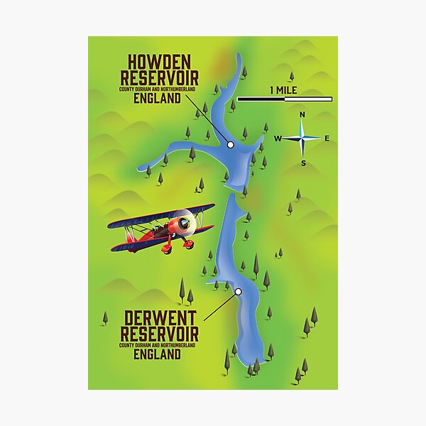 "Derwent & Howden Reservoir Travel map" Photographic Print by ...