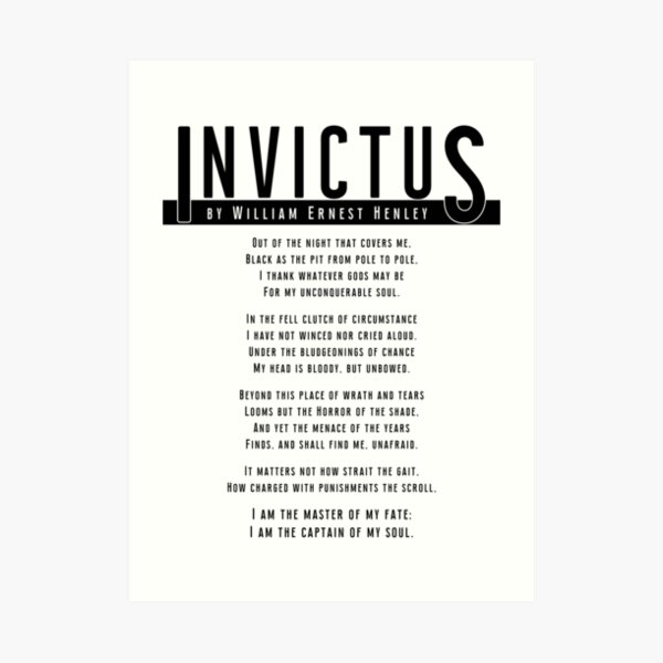 "Invictus - Powerful inspirational poem poster" Art Print for Sale by ...