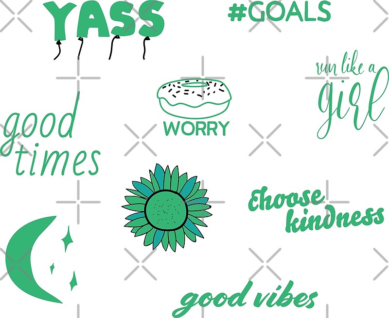 "Cute Green Sticker Pack - collection of hand drawn images and text ...