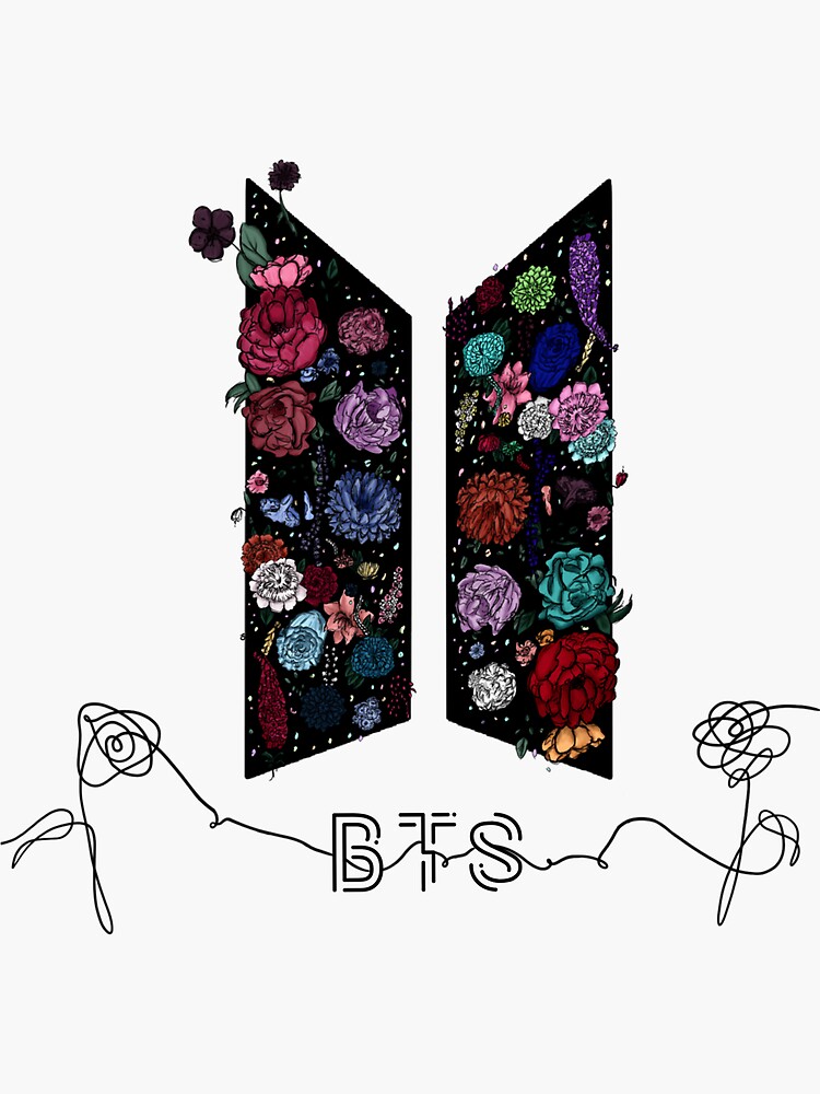 "BTS logo with flowers" Sticker for Sale by kiadaarts | Redbubble