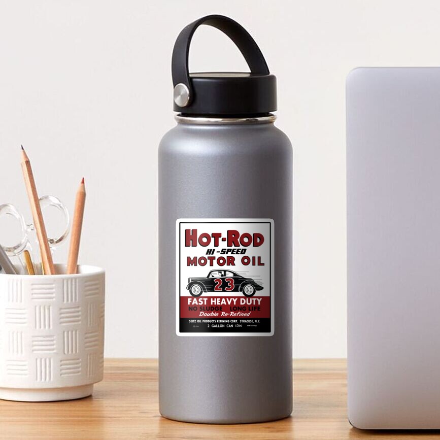 "Hot Rod Motor Oil vintage tin can" Sticker by htrdesigns | Redbubble