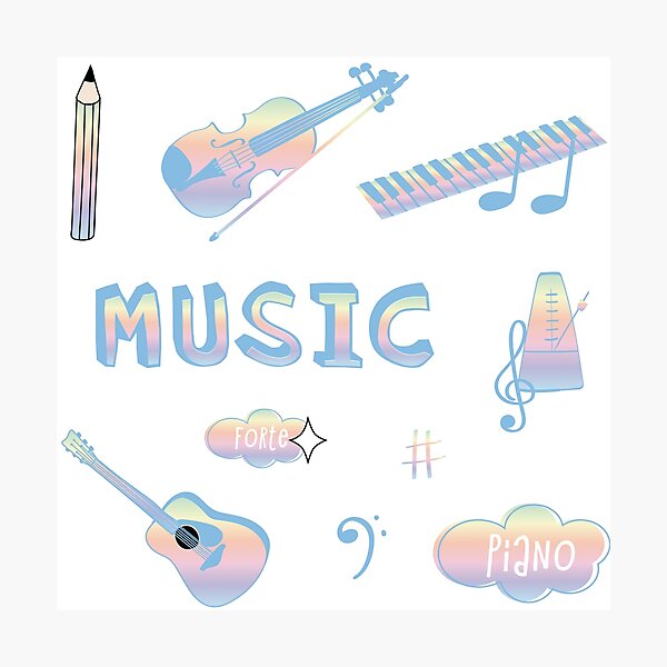 "Pastel Rainbow Music School Subject Sticker Pack" Photographic Print ...