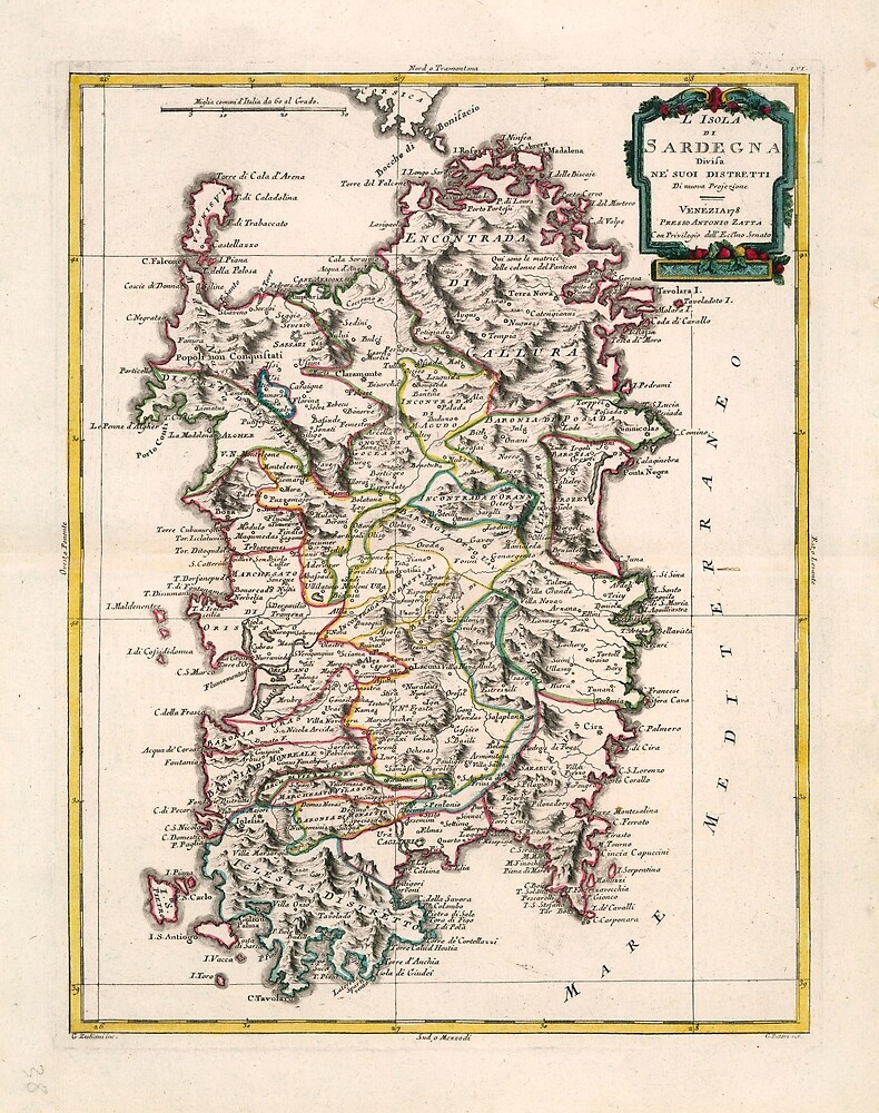 "Vintage Sardinia Italy Map (1785)" by BravuraMedia | Redbubble