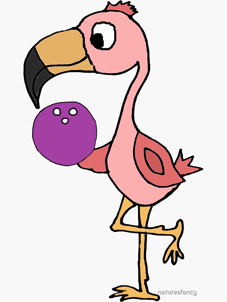 "Funny Pink Flamingo Bowling Cartoon" Sticker by naturesfancy | Redbubble