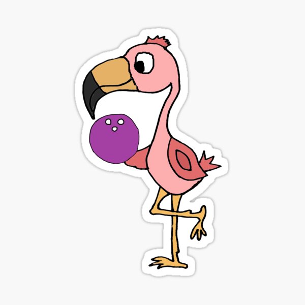 "Funny Pink Flamingo Bowling Cartoon" Sticker by naturesfancy | Redbubble