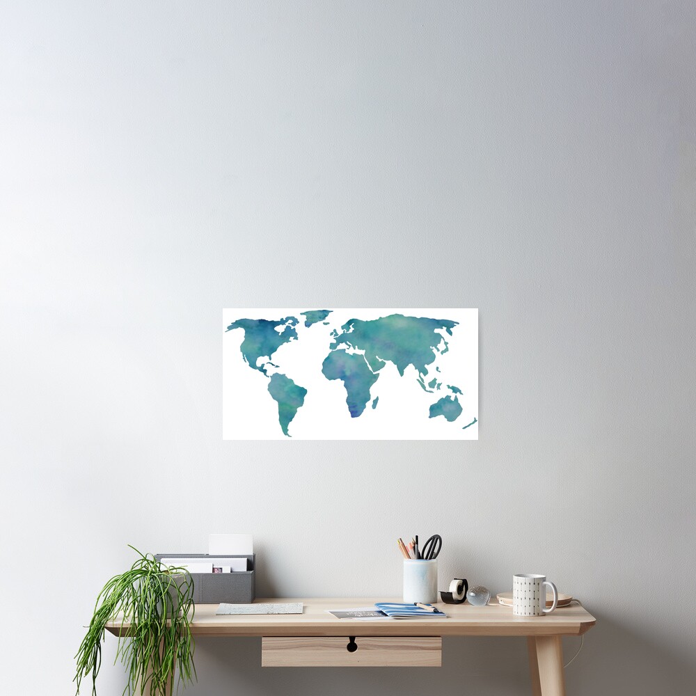 "Watercolour blue world map" Poster by ferbal | Redbubble